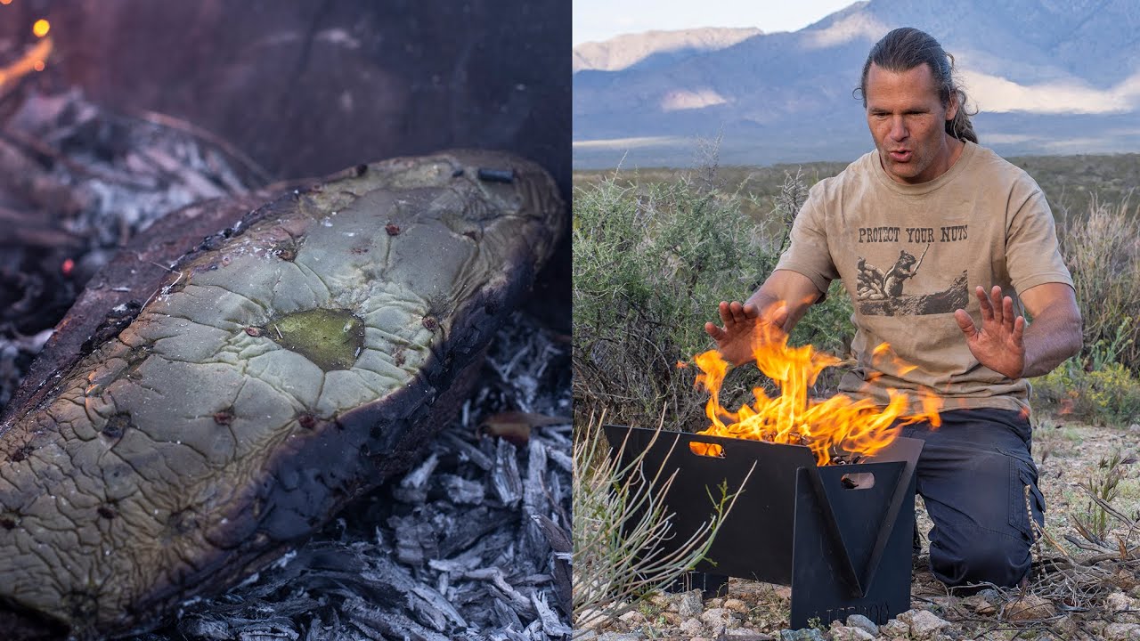 Cooking cactus on portable fire pit