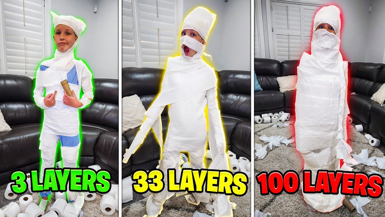 He wrapped himself in 100 layers of toilet paper! MUMMY mode! 😳