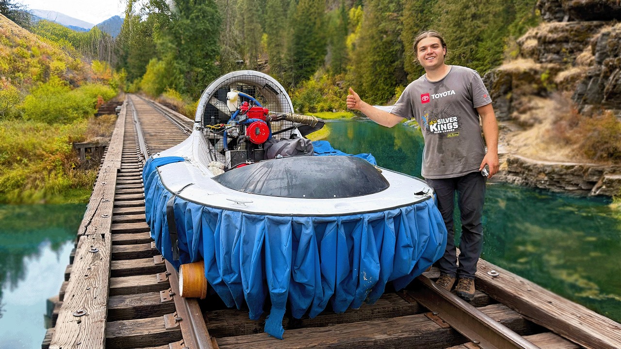 Exploring 100 miles of abandoned railroad on hovercraft - solo camping
