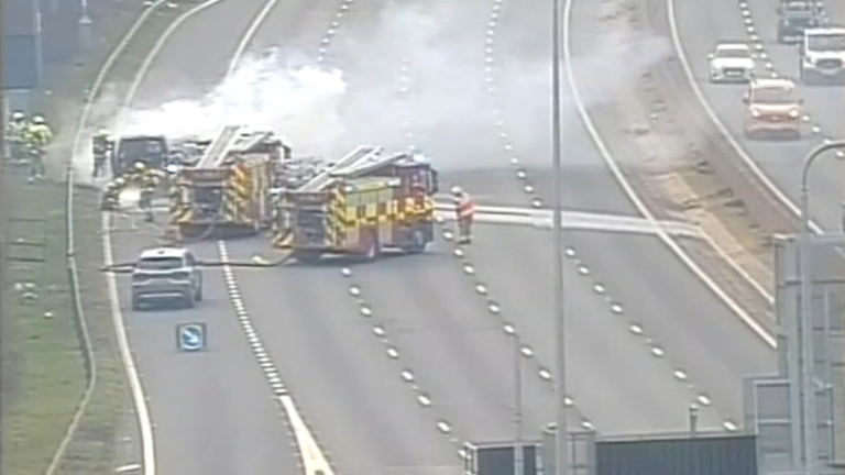 M1 traffic stopped near airport due to vehicle fire