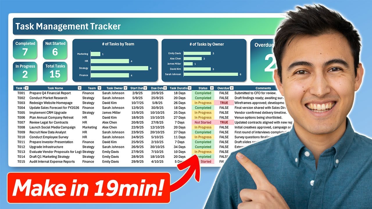 I built a dynamic task tracker in Excel! 🚀