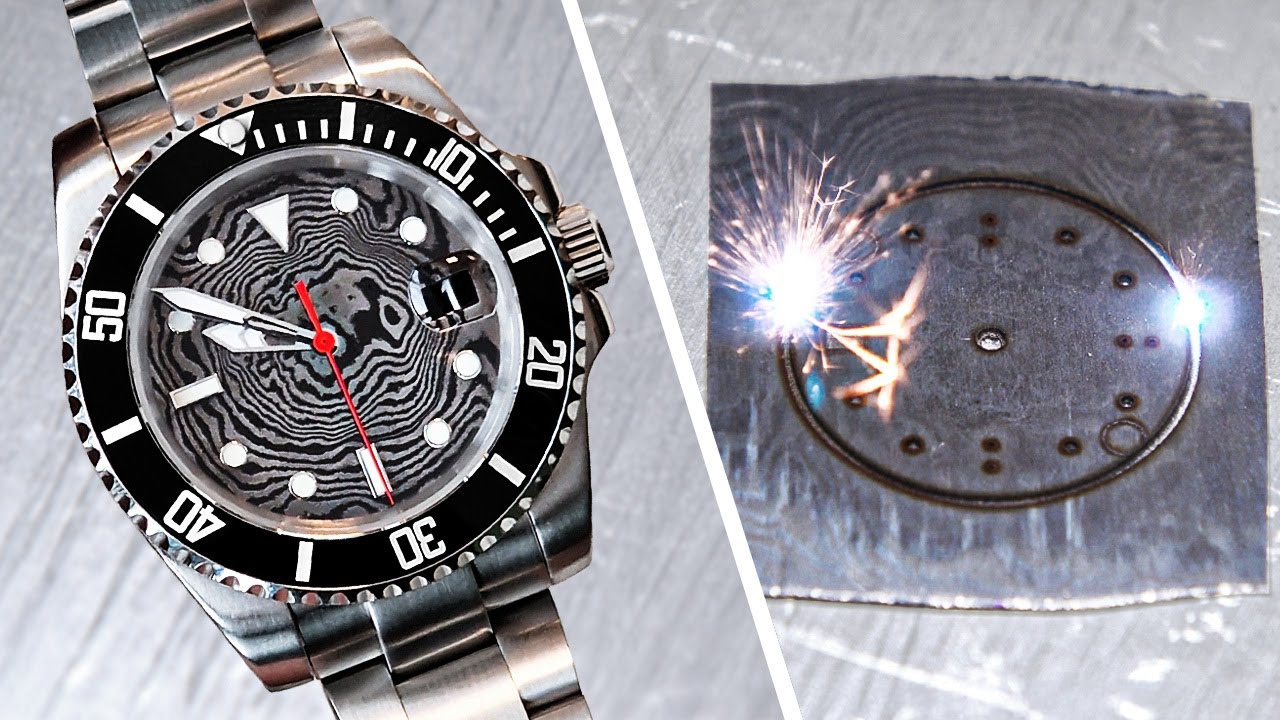 I built a Submariner watch with a hand-forged Damascus dial