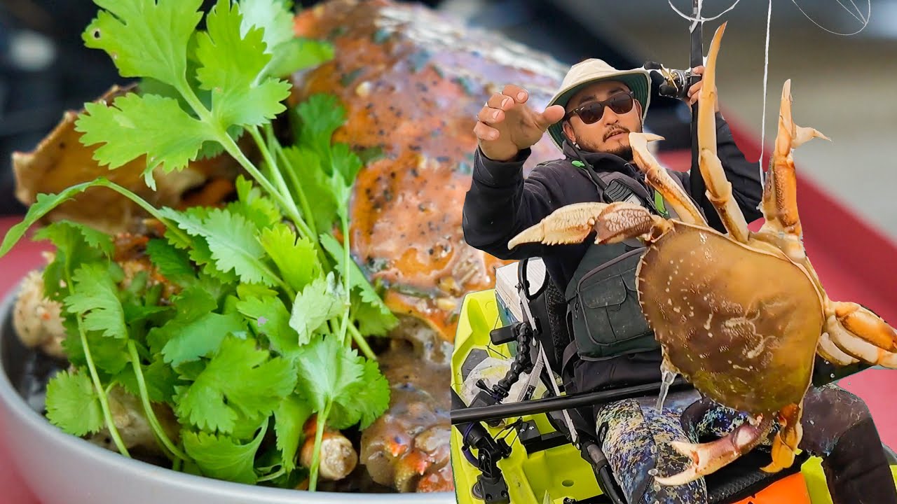 Must try crab recipe (black pepper crab) | Kayak fishing for Dungeness crab