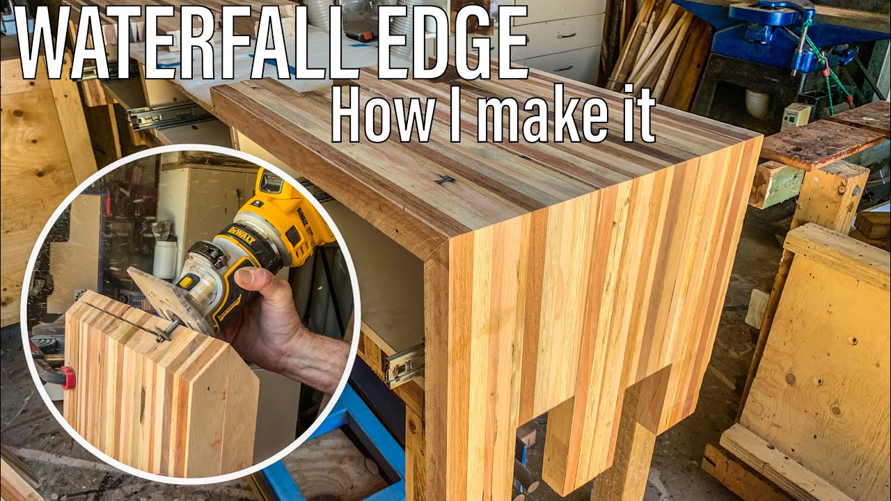 How I make a waterfall edge and use a router to cut biscuits at 45 degrees