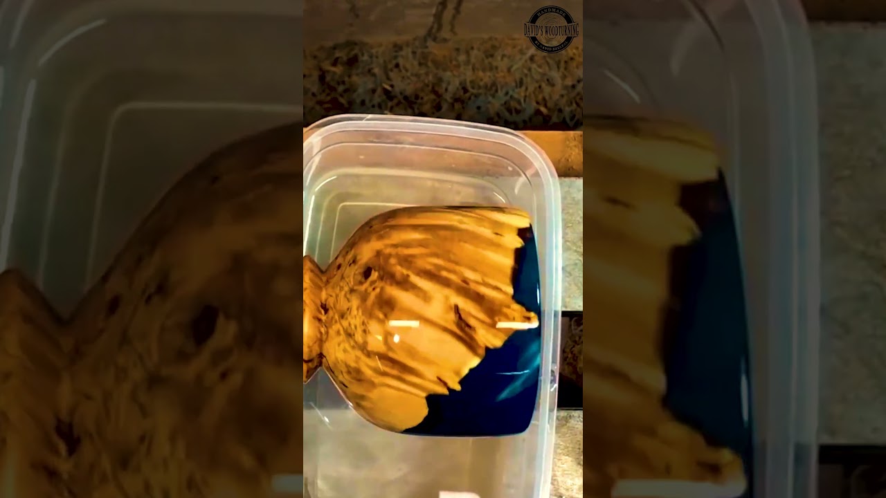 Turning wood into a blue goblet - ASMR