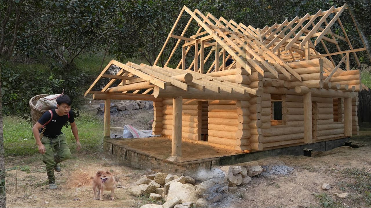 Collect natural stones, build house foundation with stones, gravel ...