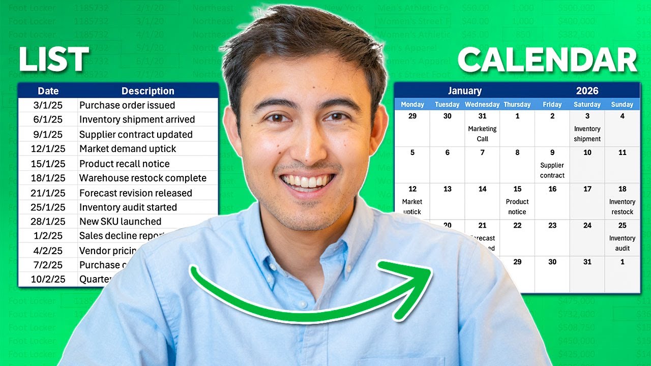 Create a dynamic calendar from a list of events in Excel