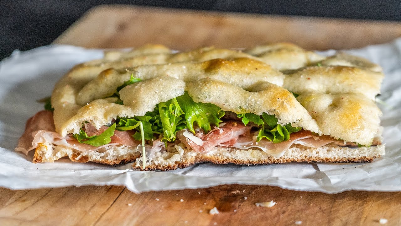 Crispy Italian schiacciata sandwich traditional flatbread recipe and ...