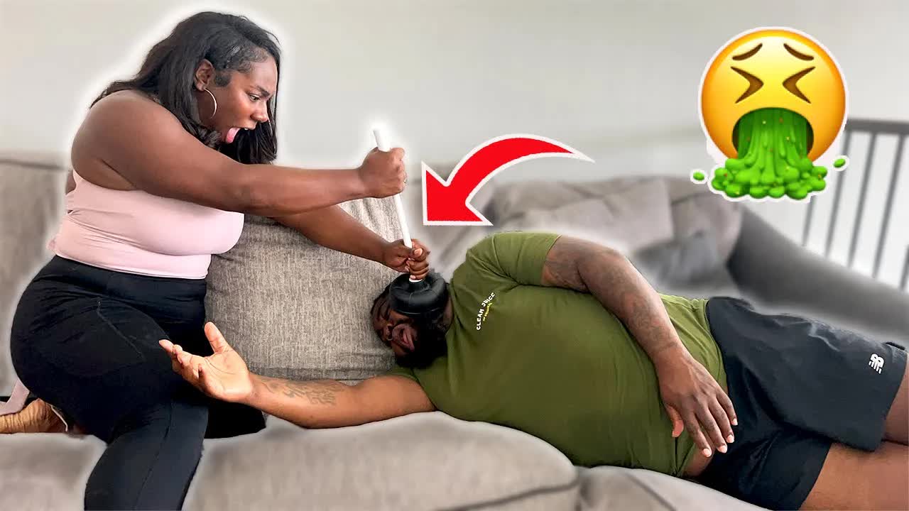 Plunger prank on sleeping husband *he flips*