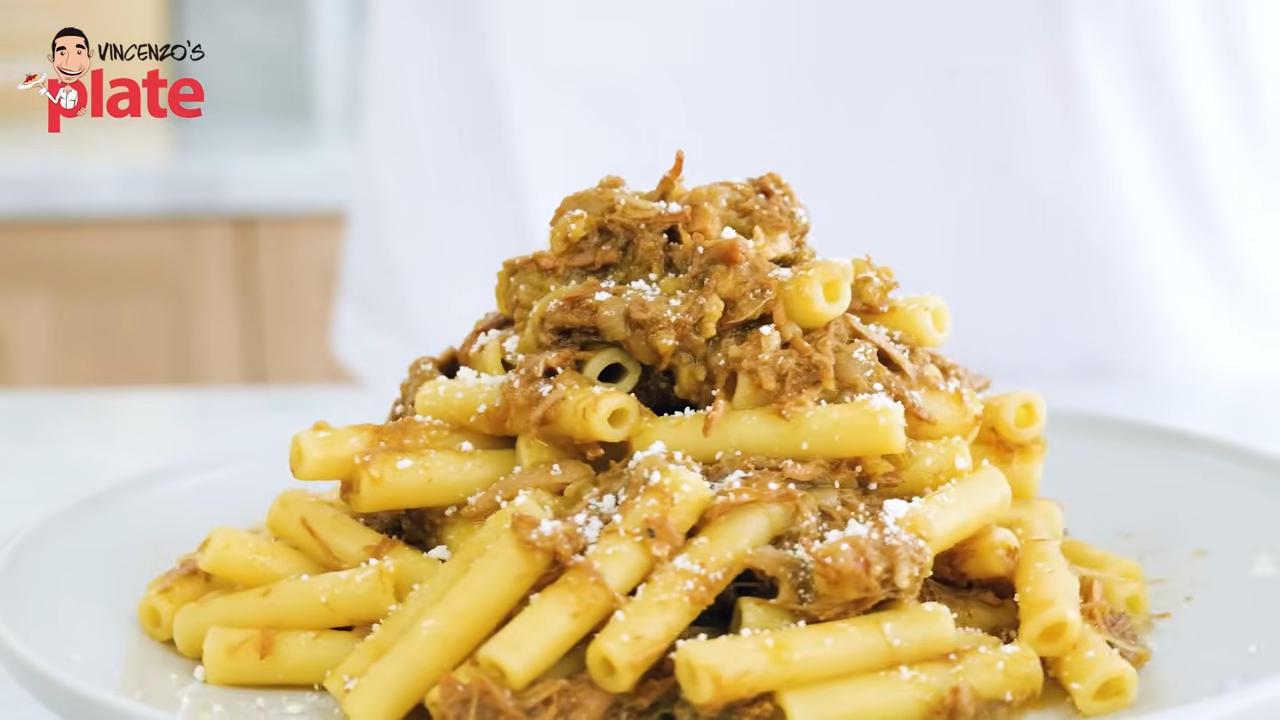 Homemade pasta alla Genovese with simple ingredients