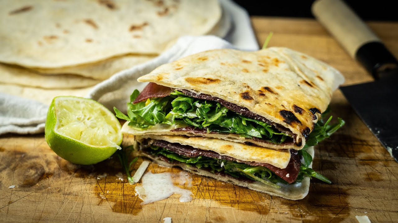 Easy piadina recipe no yeast Italian flatbread cooked in a pan