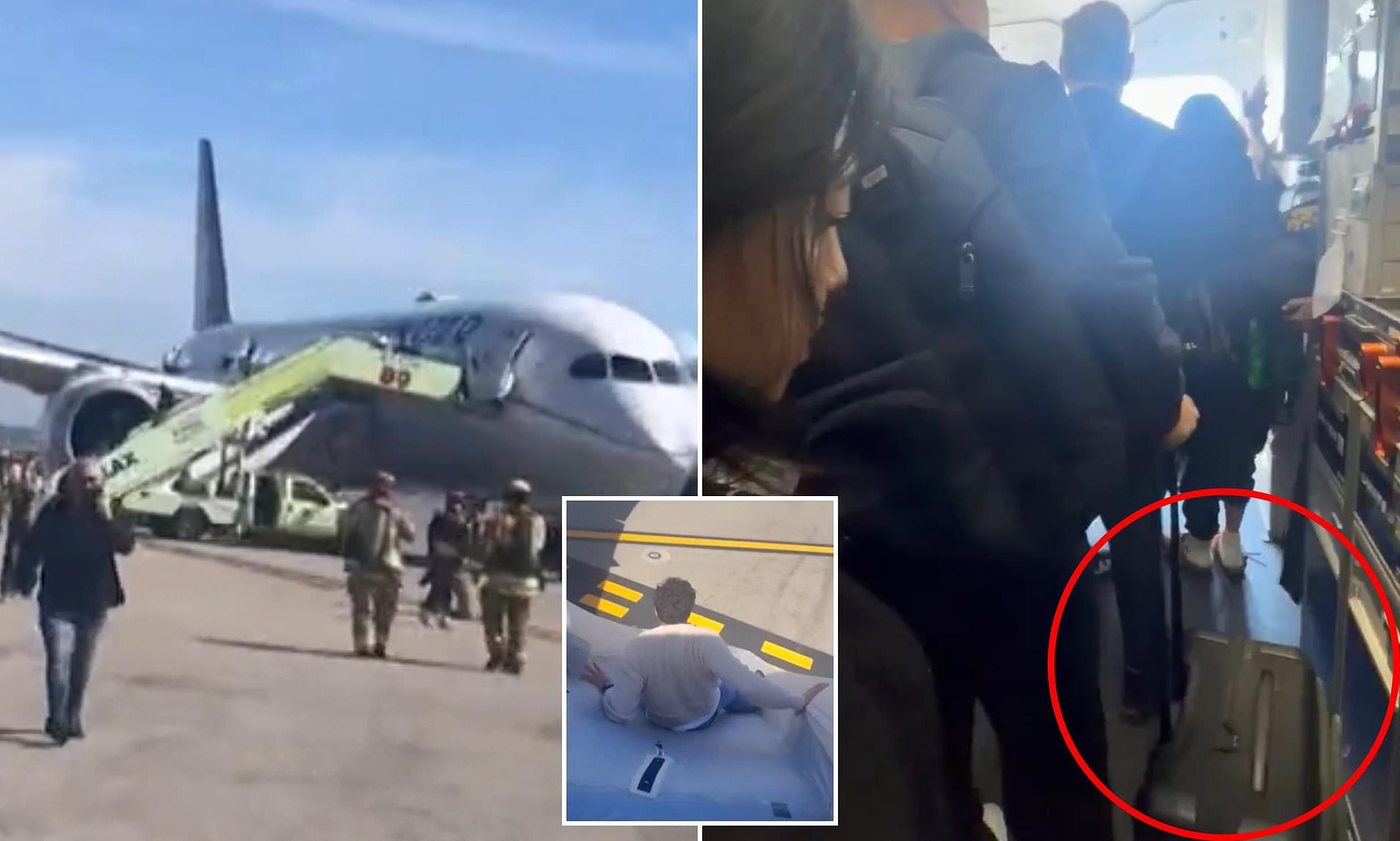 Passengers seen carrying luggage during emergency evacuation of United ...