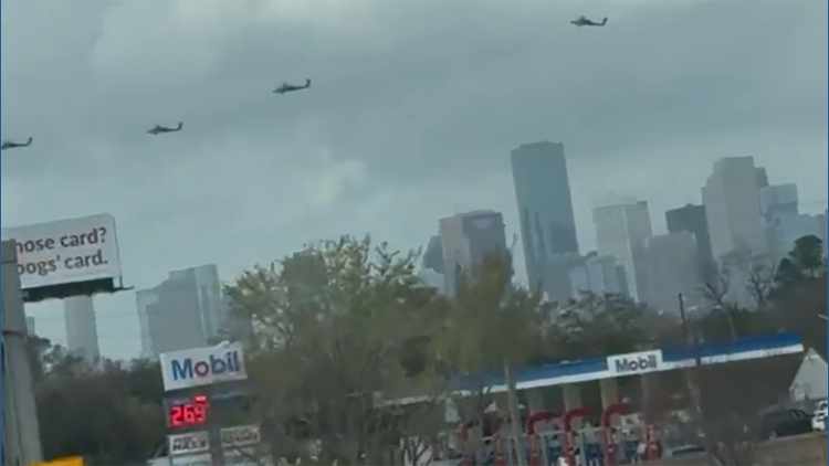 Military choppers spotted flying around Houston