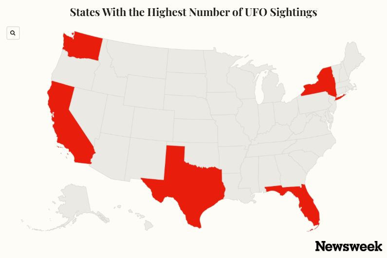 Map shows states with the most UFO sightings