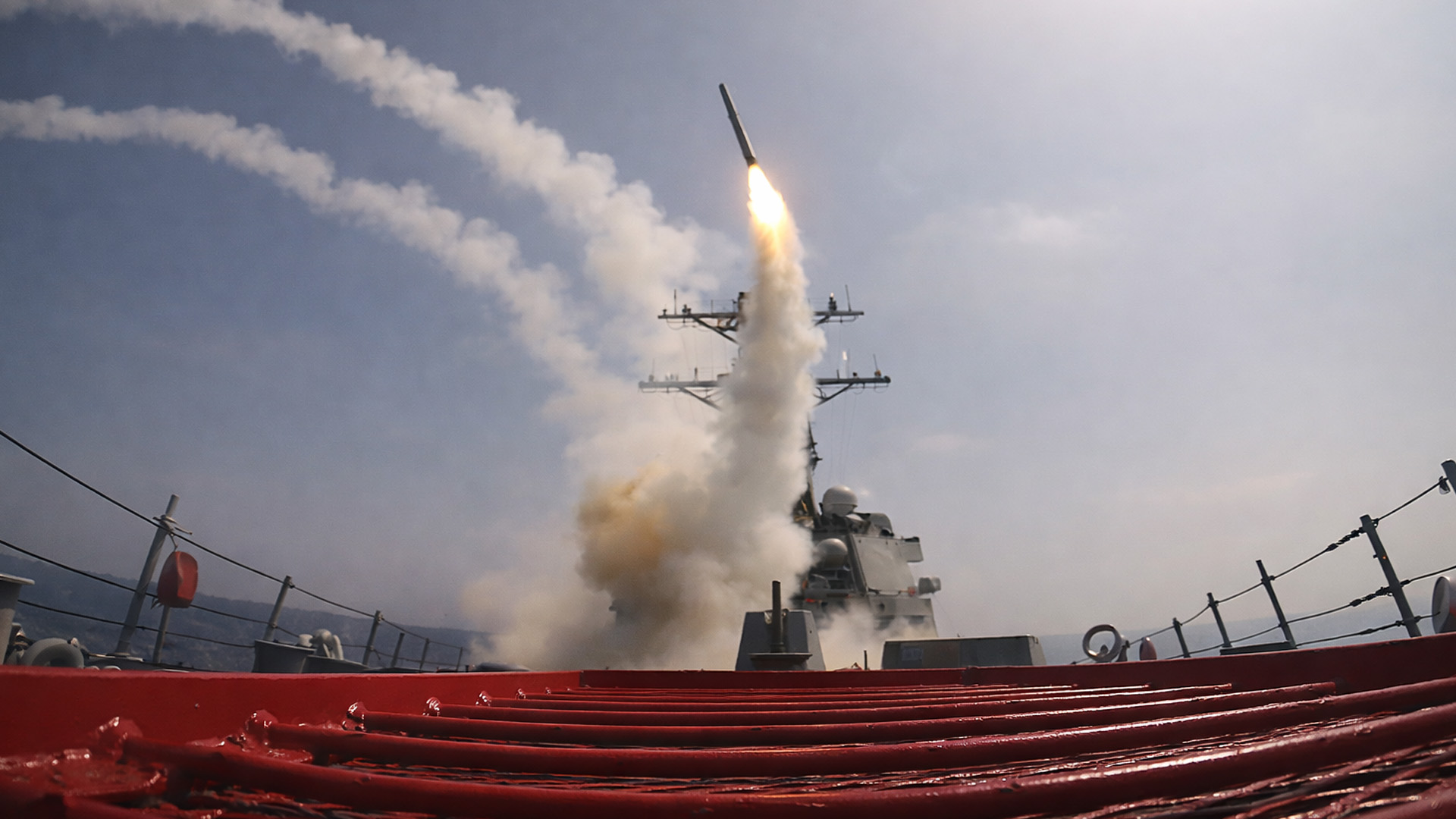 American destroyer launches standard missiles at sea