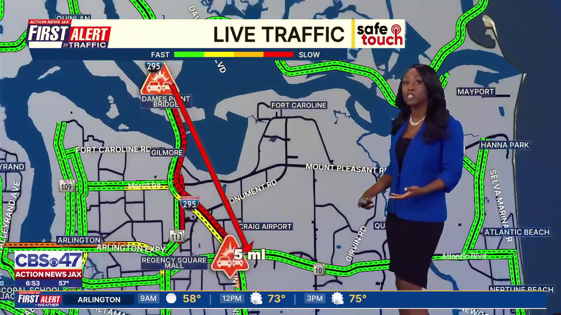 First alert traffic: Lanes on Dames Point Bridge, Blanding Blvd. blocked