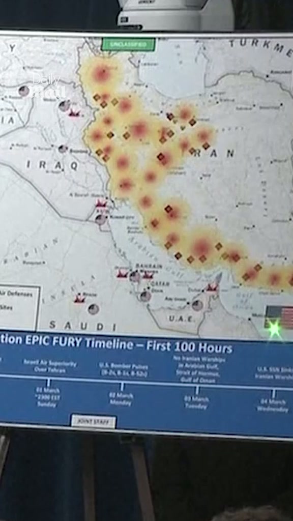 General Caine uses map to break down military operations in Iran