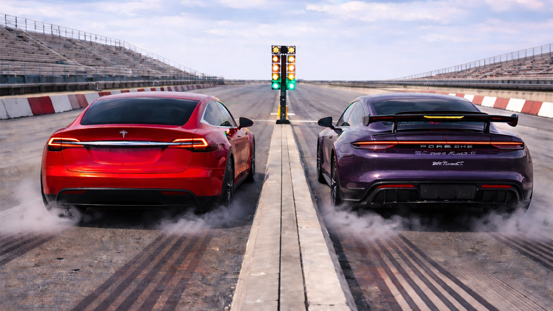 1,092 HP Porsche Taycan Turbo GT vs Tesla Model S Plaid drag race