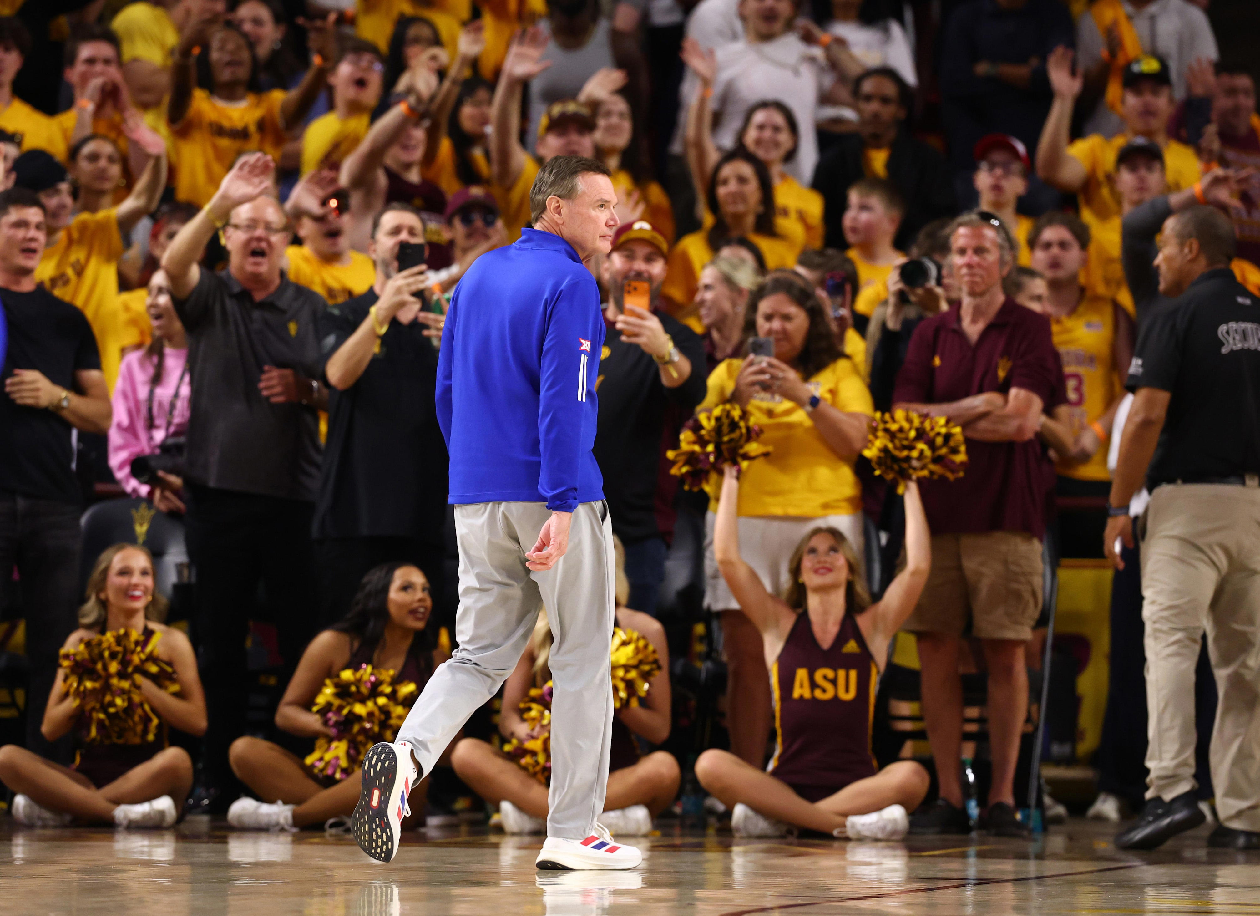 Watch as Bill Self ejected, 'smoked' off during Kansas loss at ASU