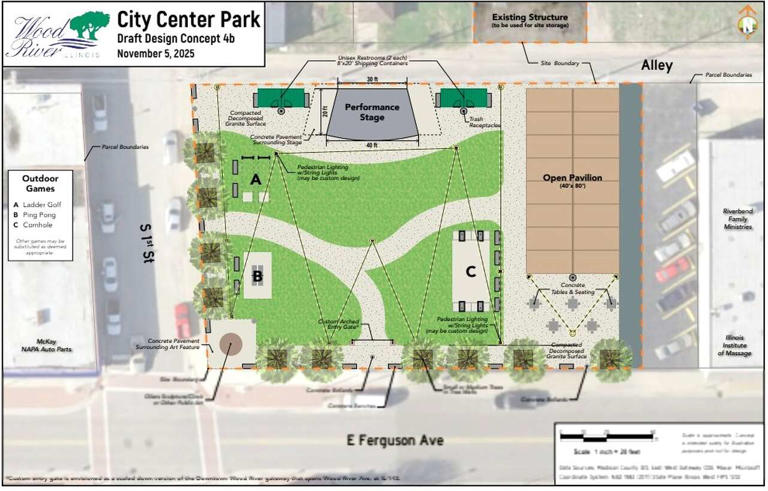 Wood River unveils City Center Park plan with stage, pavilion and games