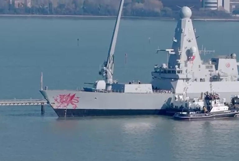 HMS Dragon: Drone footage shows Type 45 destroyer being readied in ...