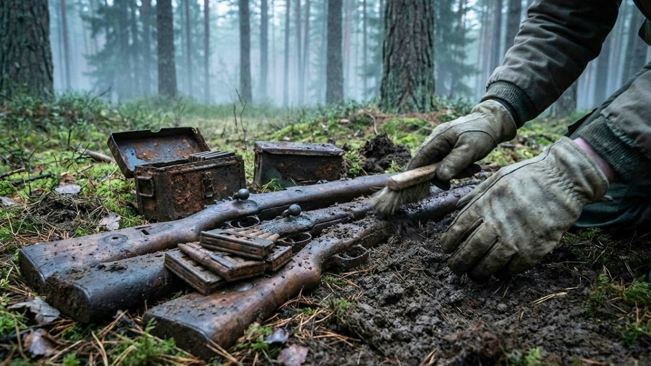 Buried German K98 equipment and ammunition revealed at a former WWII ...
