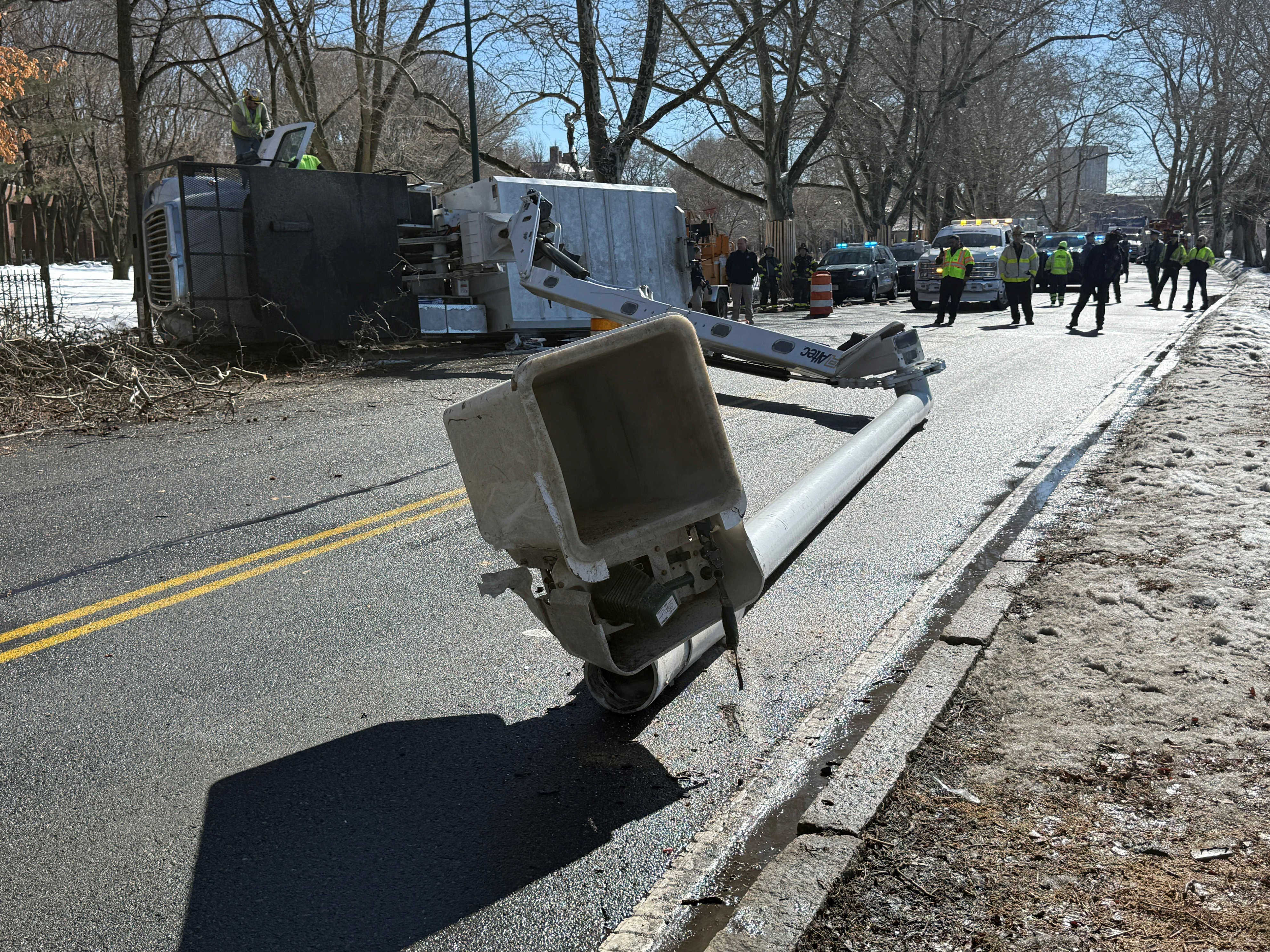 Memorial Drive reopens after bucket truck topples over in Cambridge