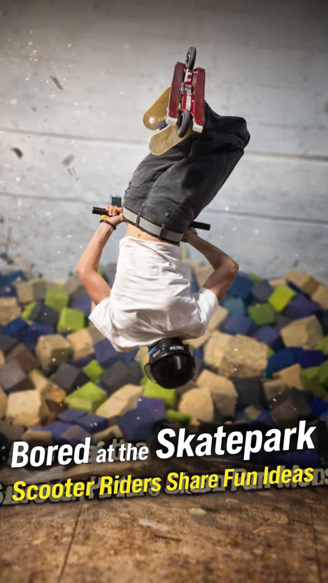 Bored at the skatepark scooter riders share fun ideas