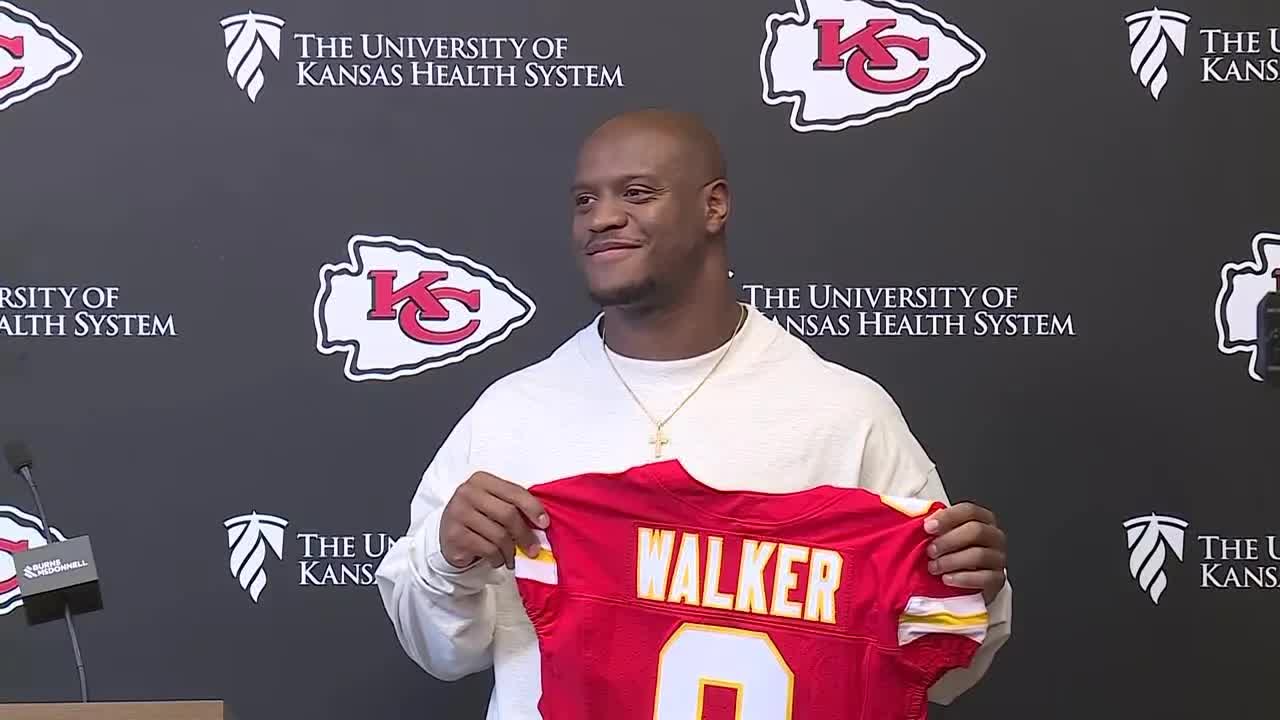 Kenneth Walker III speaks to reporters about joining the Kansas City Chiefs