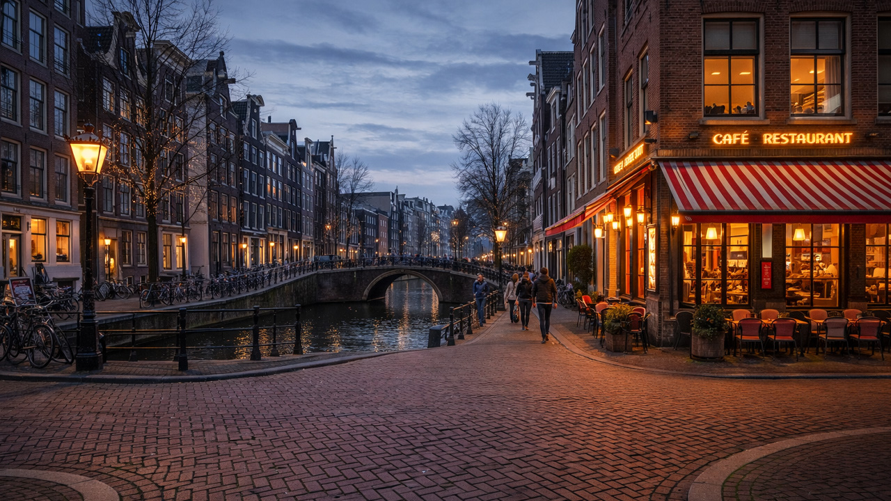 Walking through Amsterdam on a calm evening