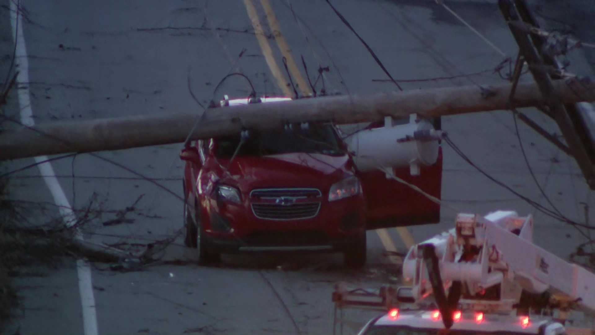 Pole falls on vehicle in North Versailles