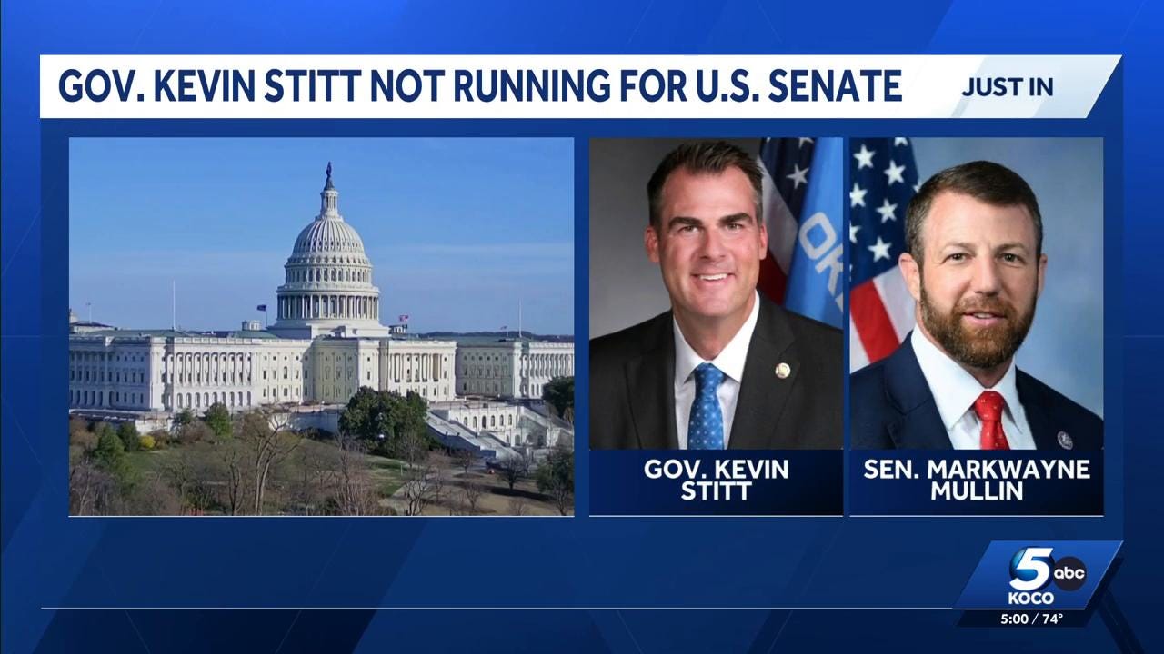 Oklahoma Gov. Kevin Stitt confirms he will not run for US Senate