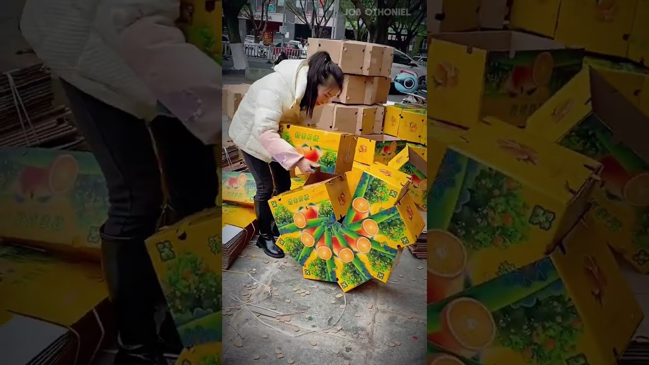 This woman stacks cardboard boxes so perfectly it looks impossible