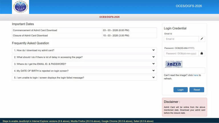 BARC OCES/DGFS, DDFS 2026 CBT today and tomorrow: Admit card link and ...