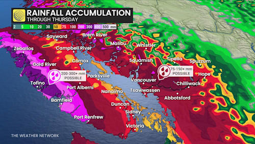 Intense atmospheric river targets BC with multi-day, heavy rainfall