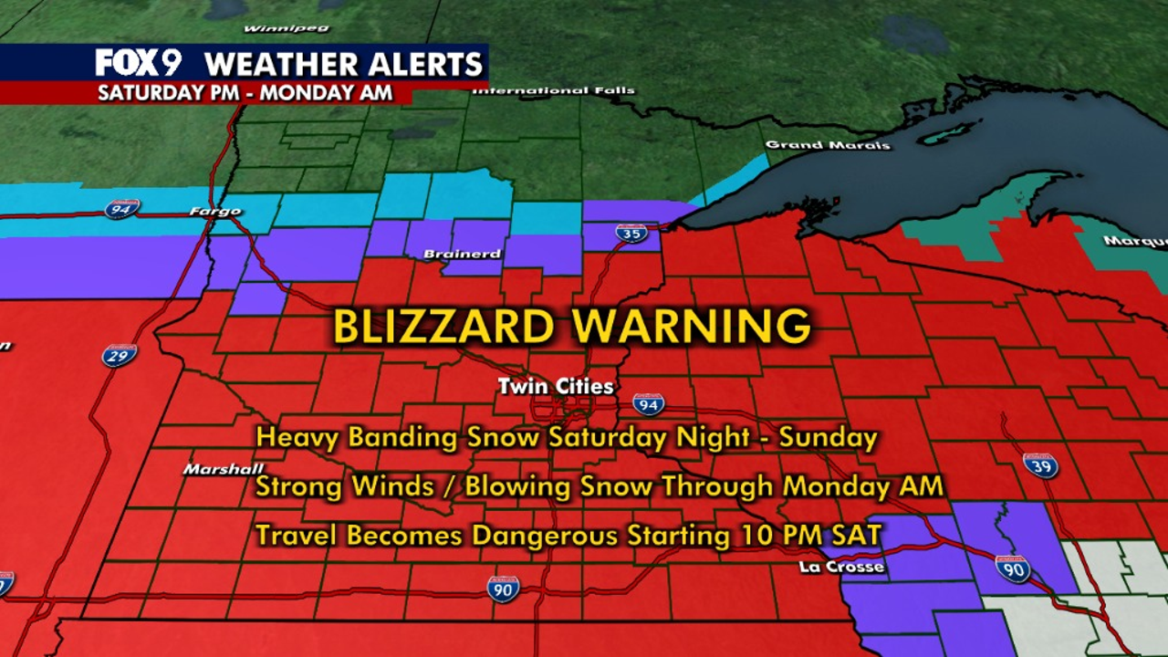 MN winter storm: Heavy snow later Saturday, blizzard warnings declared
