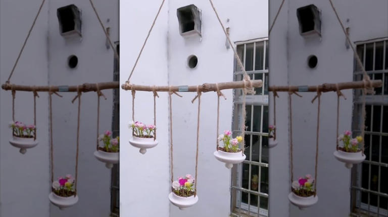 DIY unique hanging planters from thrifted teapot lids