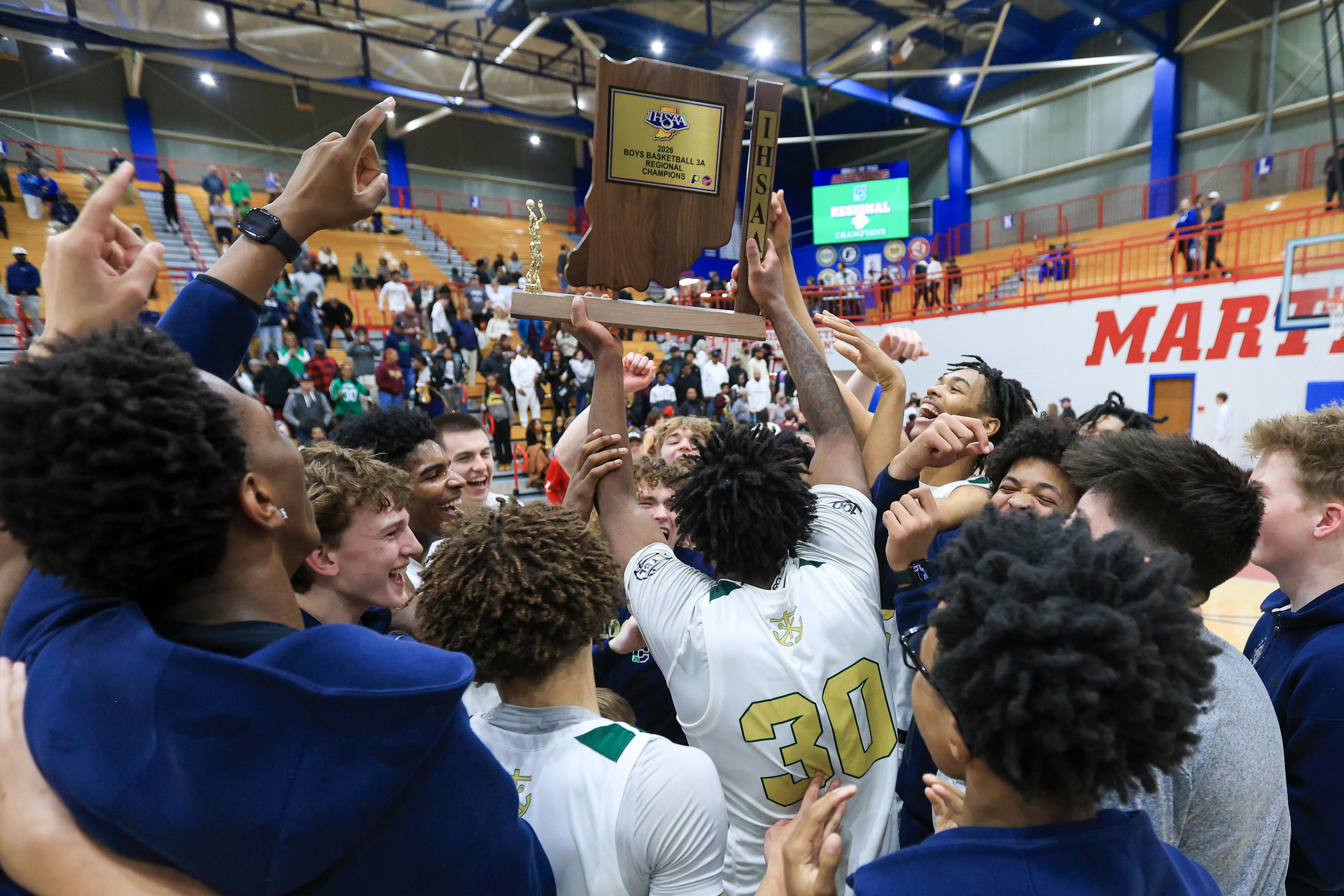 Aldridge calls game. Cathedral wins Class 3A regional thriller over Brebeuf