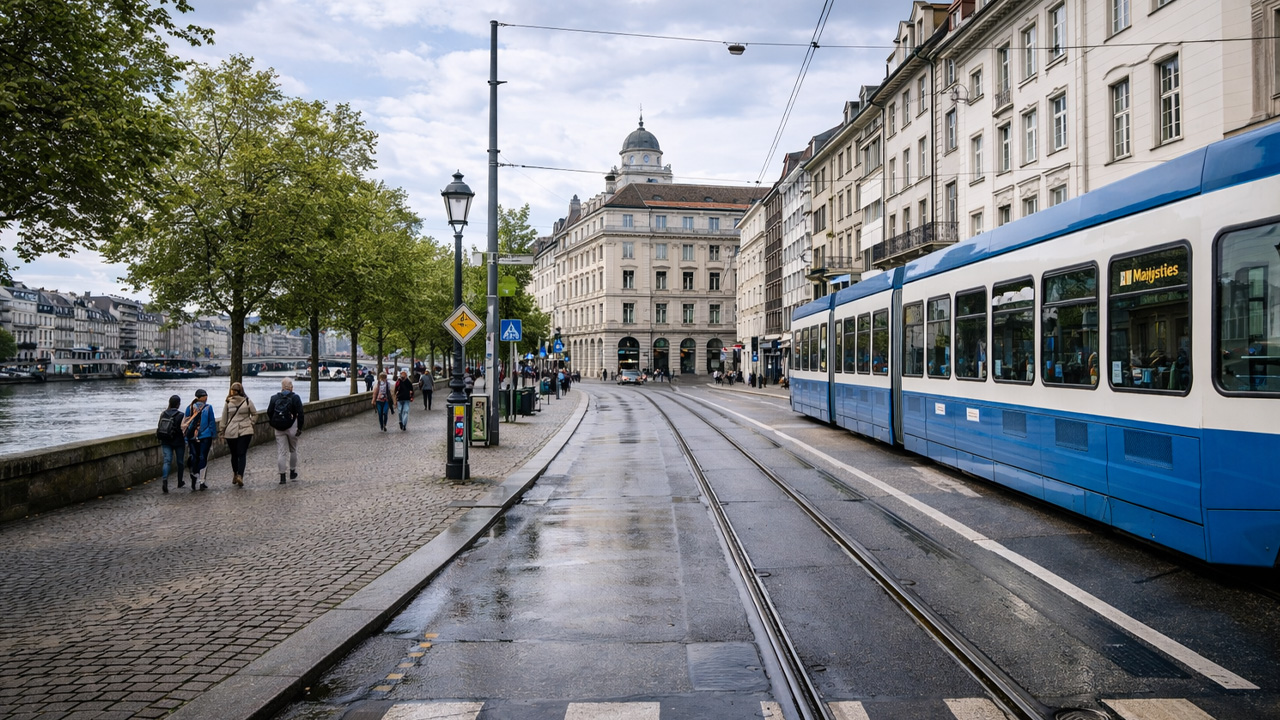 Walking along the river in Zurich