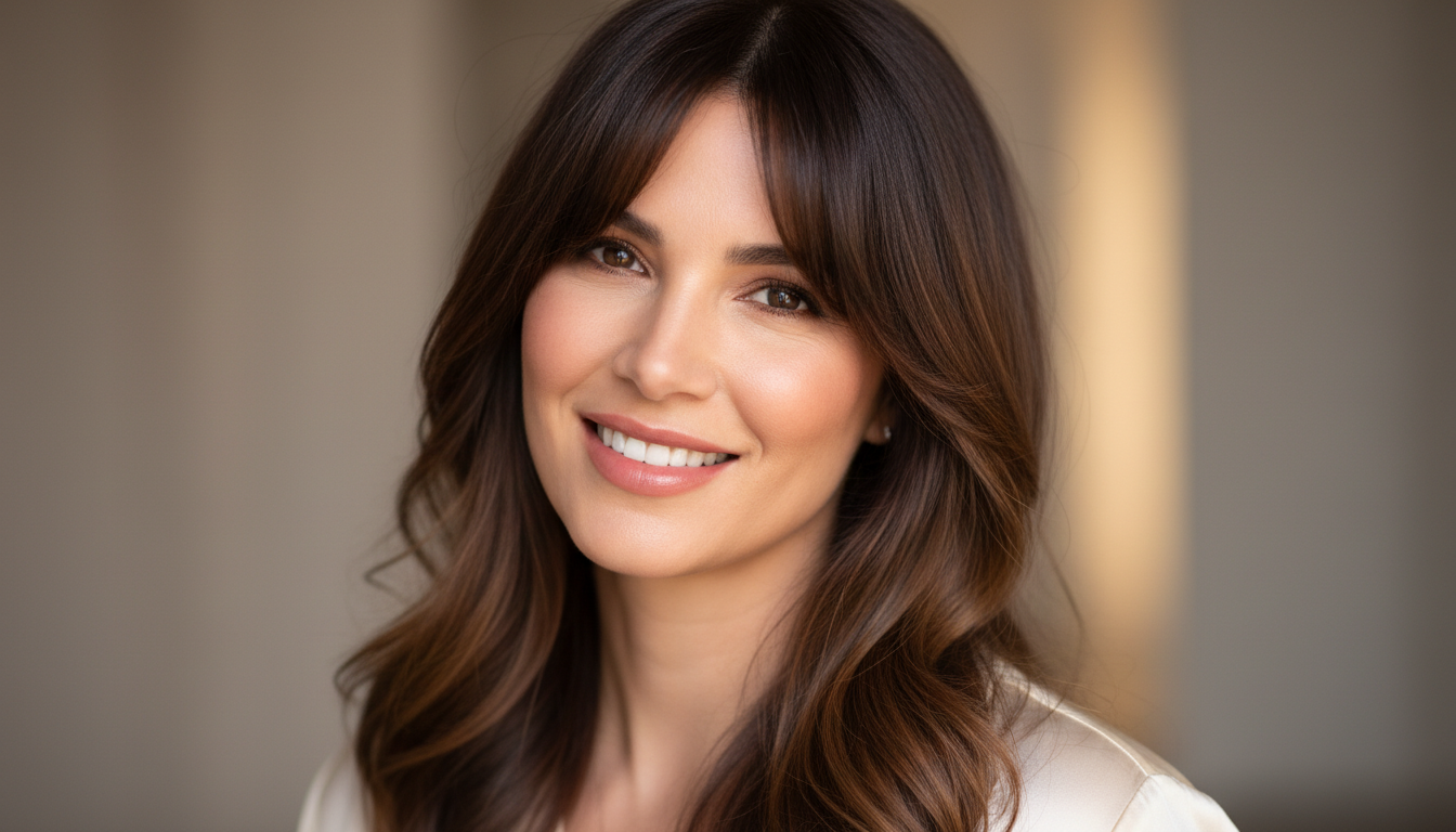 Haircuts to hide a double chin and slim a round face for women in their 30s