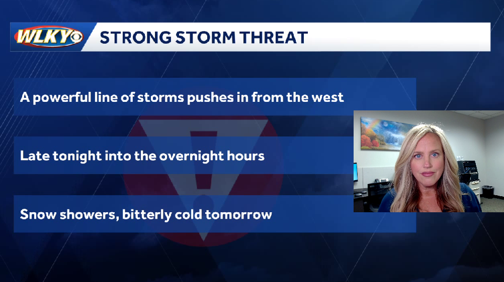 Severe alert: Strong storms Sunday night, snow showers Monday