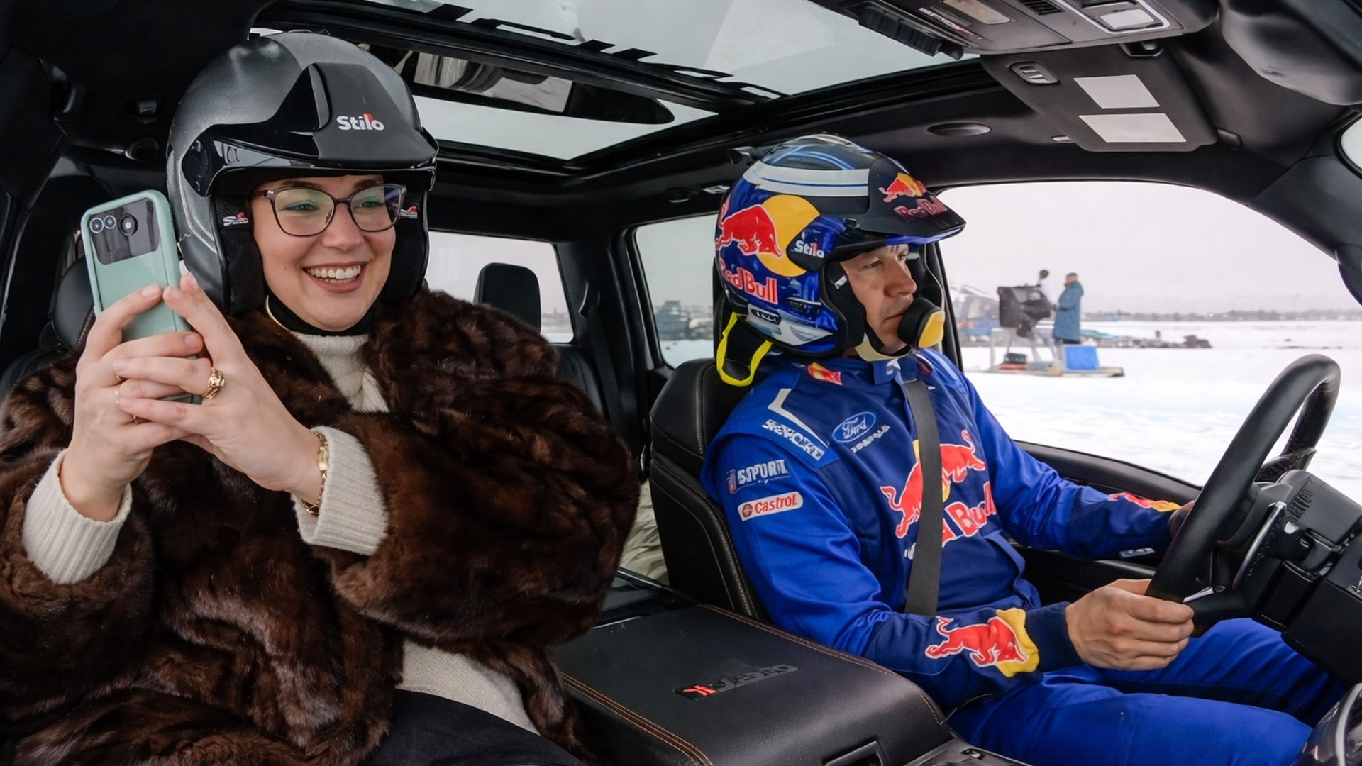 Professional rally driver takes passenger for ice ride
