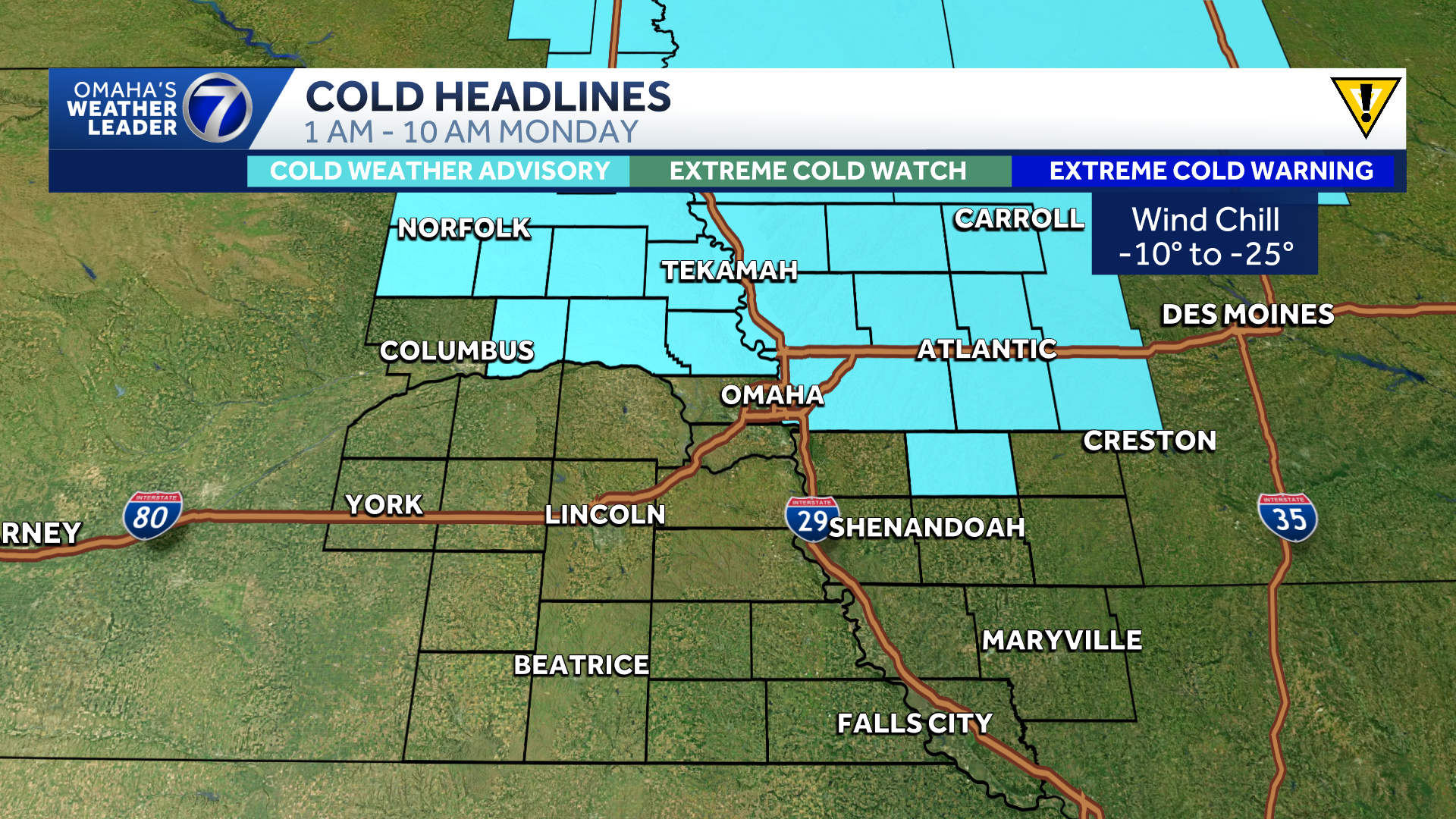 Strong winds and brutal cold wind chills Monday morning