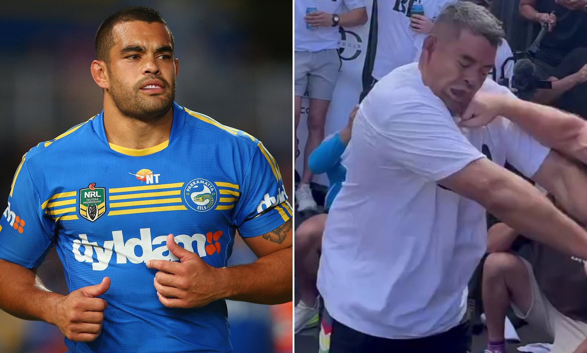 See the brutal moment a footy star is knocked out in a backyard bare ...