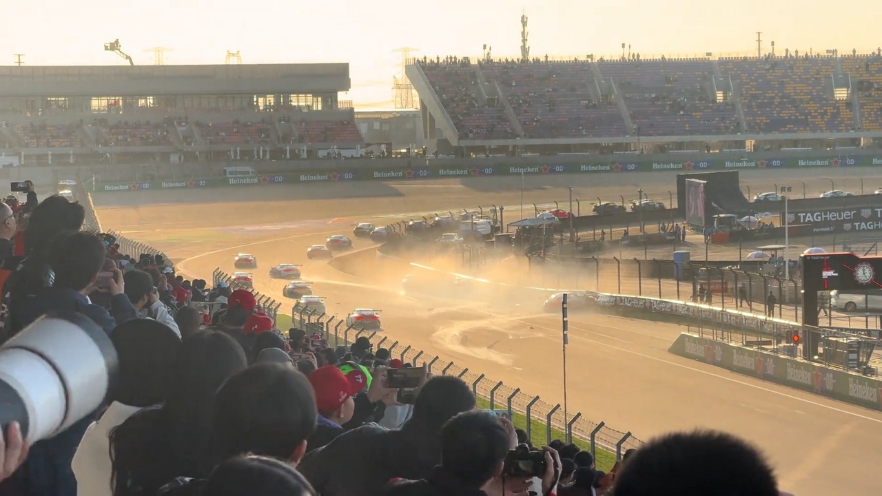 Multi-car collision at race start in Shanghai, China