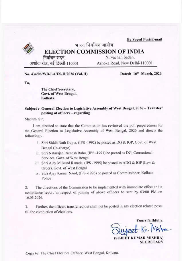 EC reshuffle in poll-bound West Bengal: Chief secretary, home secretary ...