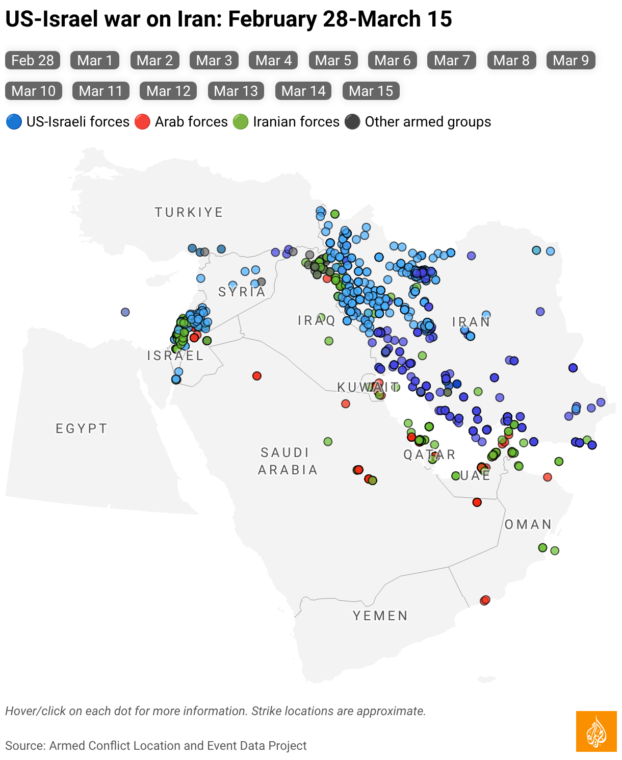 Map shows how 16 days of attacks have evolved in US-Israel war on Iran