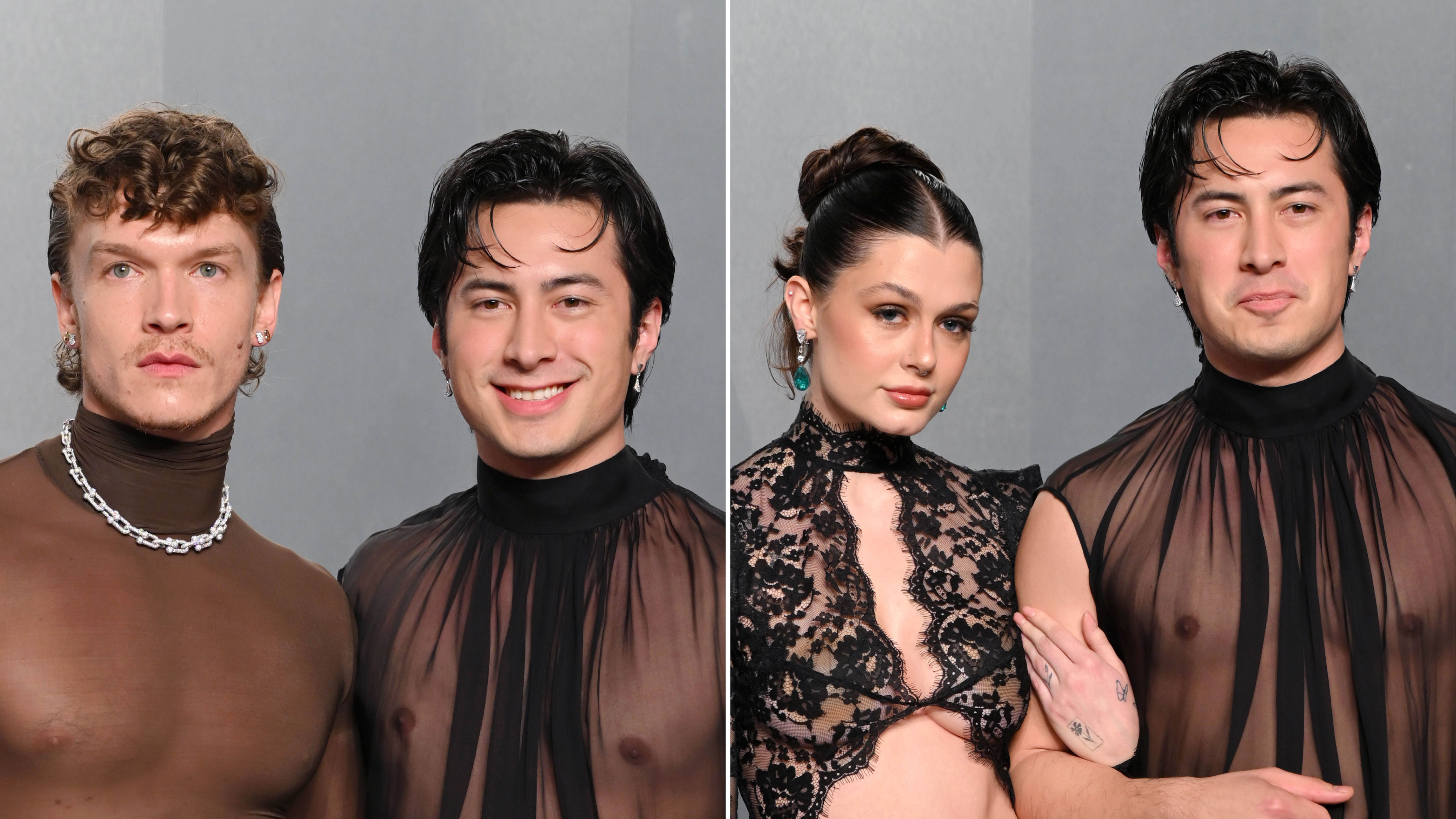 Hudson Williams, Connor Storrie and Katelyn Larson match in sheer at ...