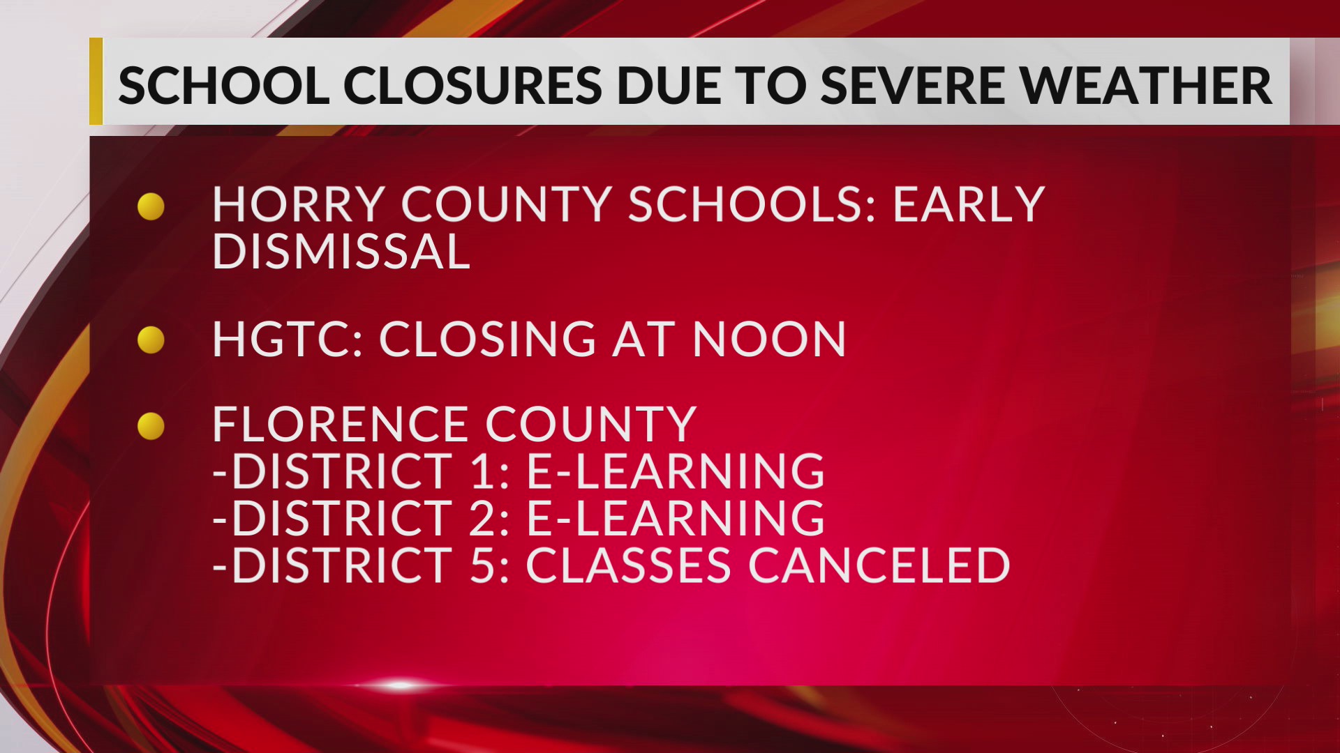 School closings, operation changes amid severe weather threat