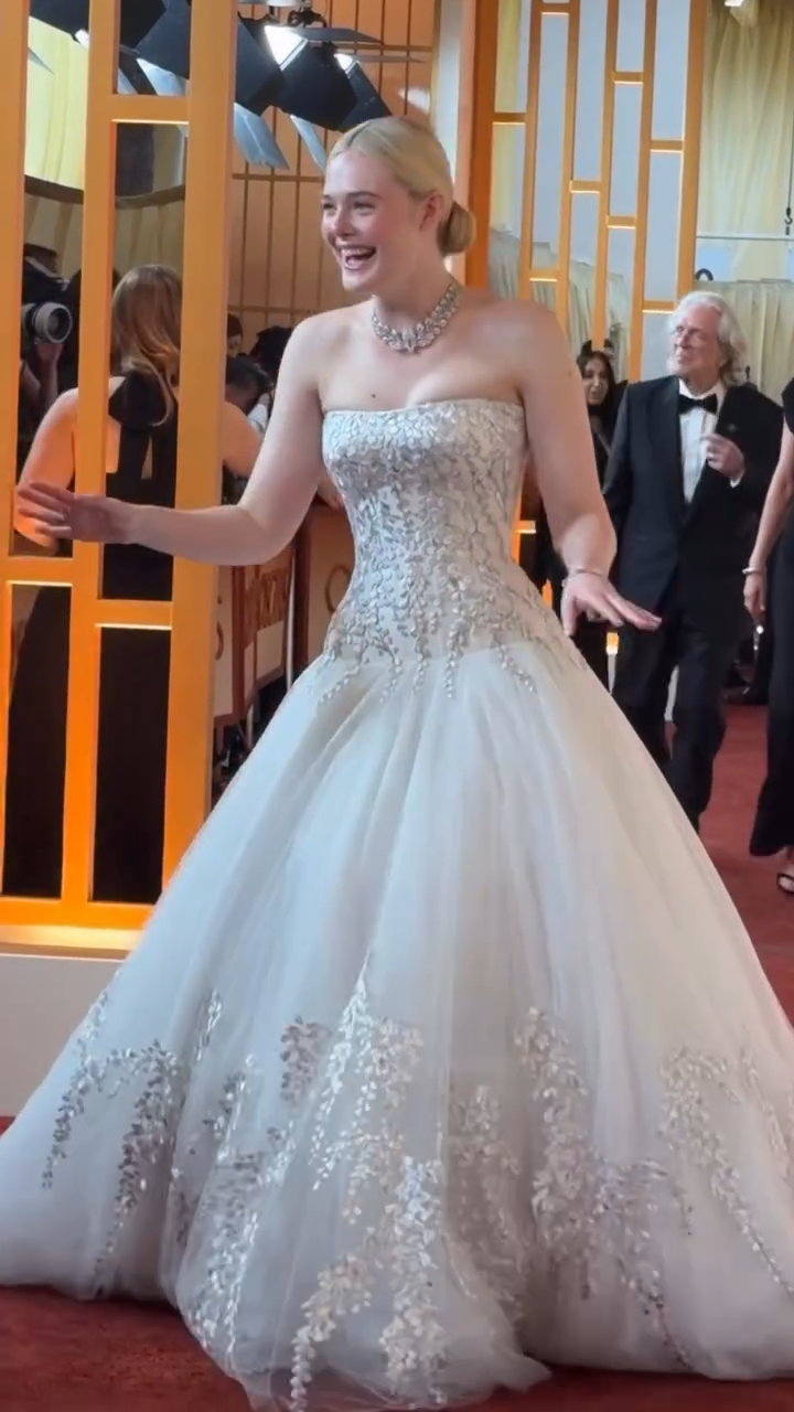 Elle Fanning looks ethereal in a sparkling Givenchy ball gown at the ...